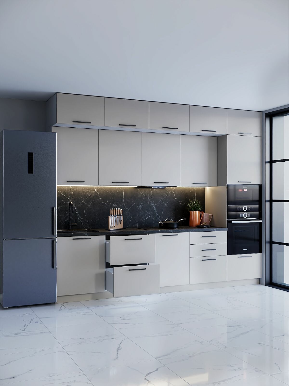 Кухонный гарнитур Миксы №4 ЛДСП, Кашемир со столешницей черный гранит 3.0м