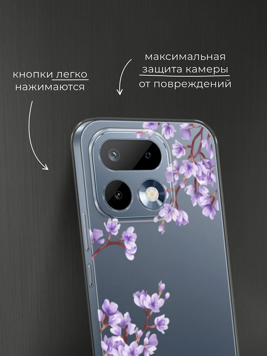 Чехол на Realme 16 Pro / Реалме 16 Про с принтом Нежность сиреневых лепестков 1, прозрачный — фото 1