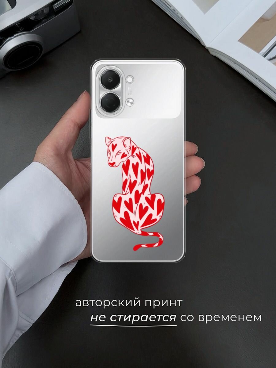 Чехол на Tecno Spark Go 3 / Текно Спарк Го 3 с принтом Heart panther 2, прозрачный — фото 1