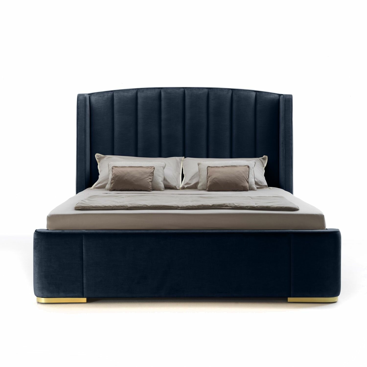 Двуспальная кровать Madison 140х200, высота изголовья 150 см, с подъемным механизмом и ящиком для белья, темно синий