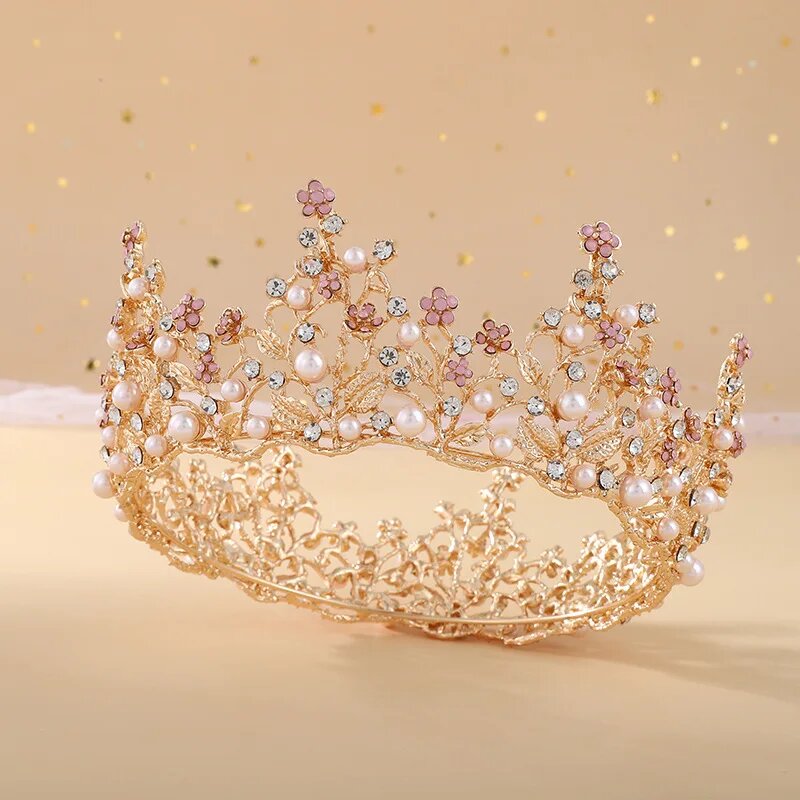 Корона тиара с кристаллами, H210 Gold Pink