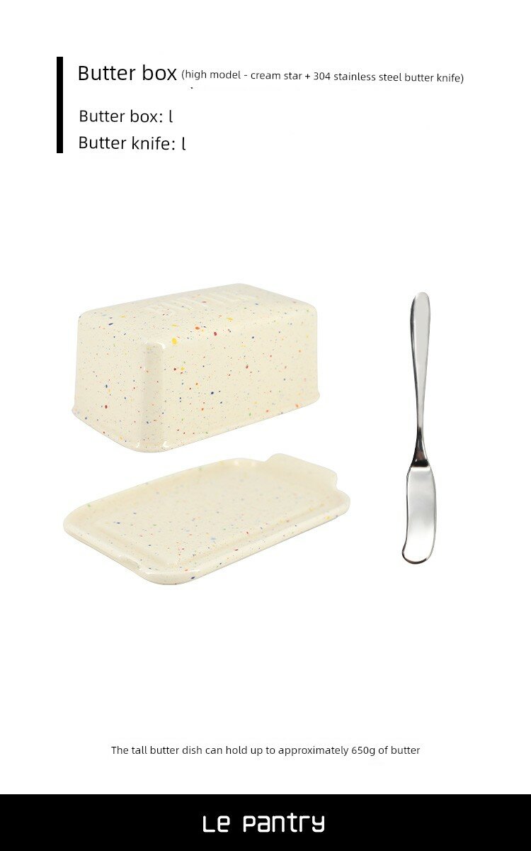 Керамическая миска для масла с крышкой и ножом, увеличенная высота, цвет «Cream Star» для хранения еды на кухне