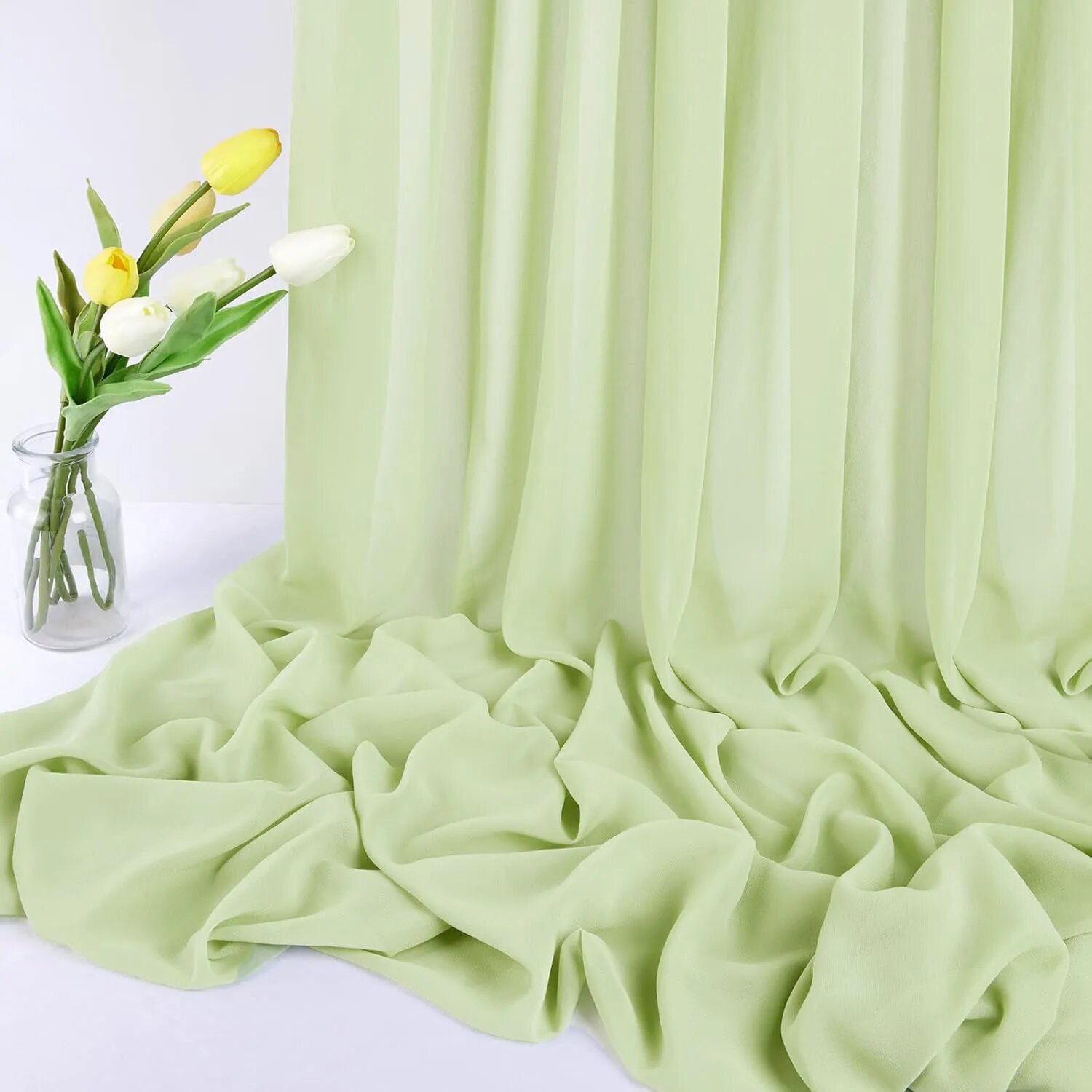 Ткань шифон полиэстер, 300x145 см, цвет: pea green