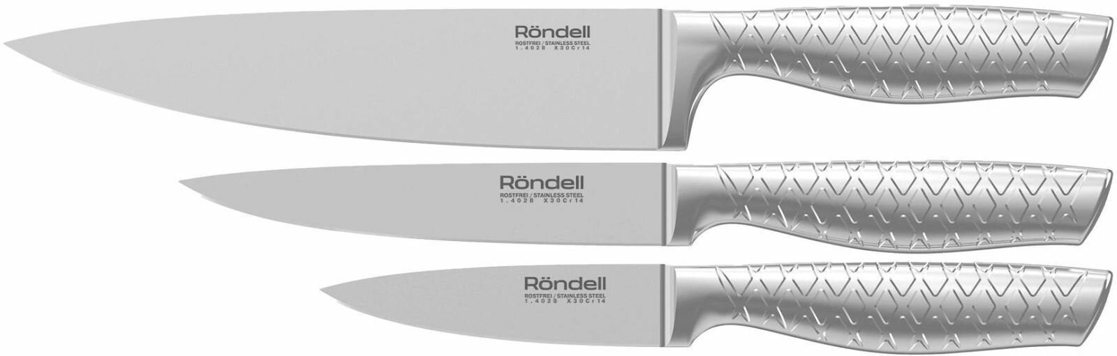 Набор ножей кухонных Rondell из 3 предметов, цвет стальной, подарочная коробка, серия Imperial (RD-2008)