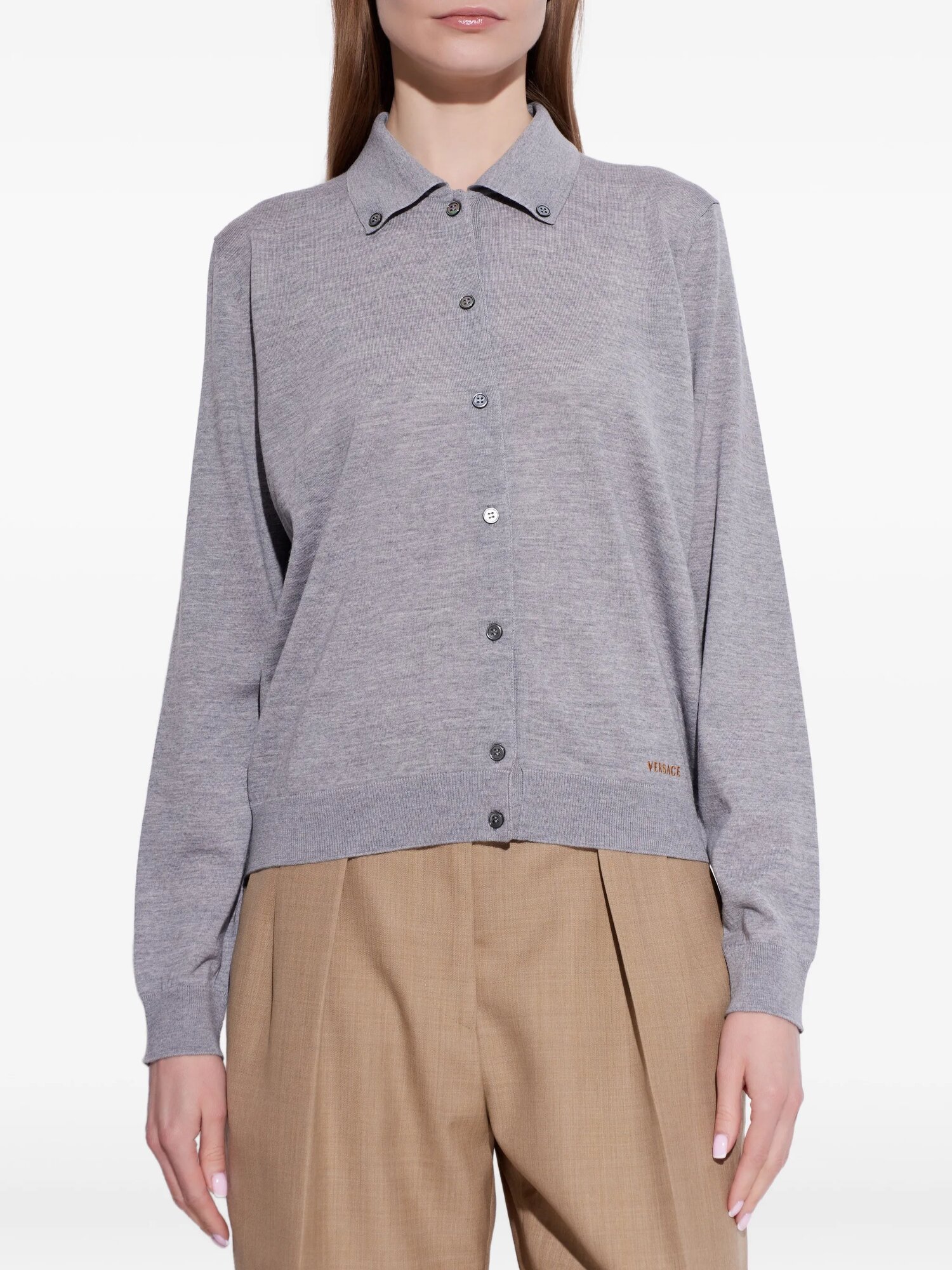 Кардиган Versace Logo-embroidered buttoned cardigan, размер 38, grey — фото 1
