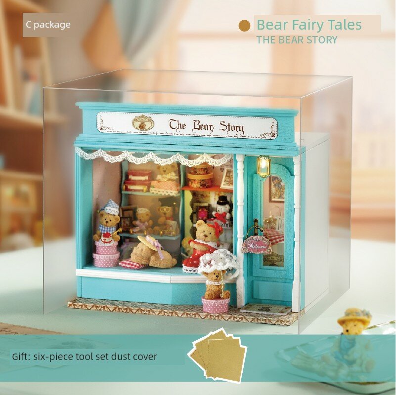 Конструктор Bear's Fairy Tale 3D из дерева с LED-подсветкой, пылезащитным колпаком, инструментами и клеем для детей