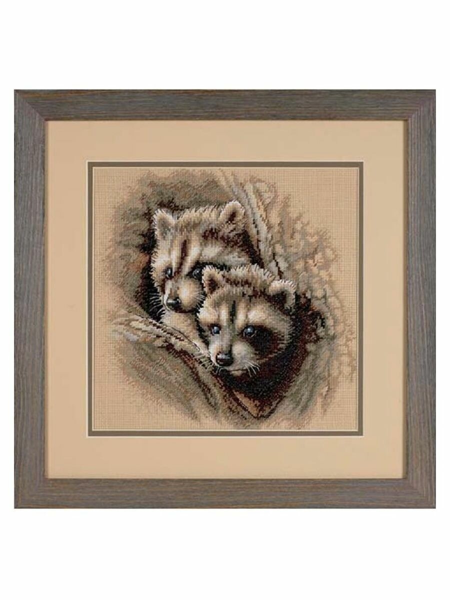 Набор для вышивки Amishop "Два маленьких енота", 16CT Aida, 24 x 25 см, 151 x 154 стежков, 17 цветов, Dim 35253