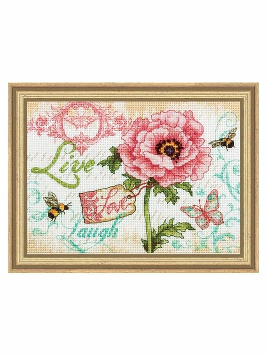 16CT Набор для вышивания крестиком Amishop "Dim70-65111 Live, Love, Laugh" Копия, 126x90 стежков, 23 цветов, 14 x 20 см