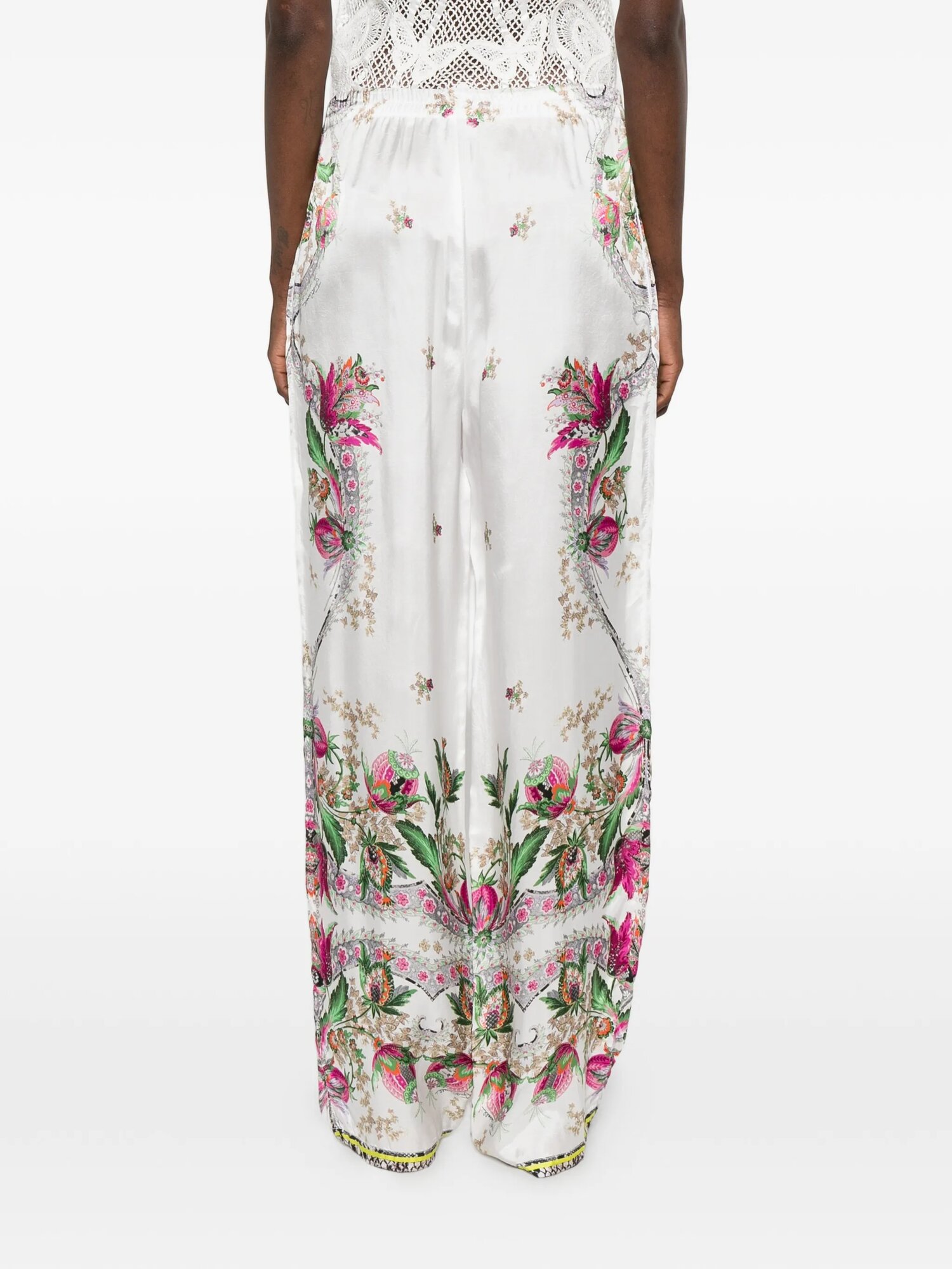 Брюки Just Cavalli Floral palazzo pants, размер 42, бежевый/белый — фото 1