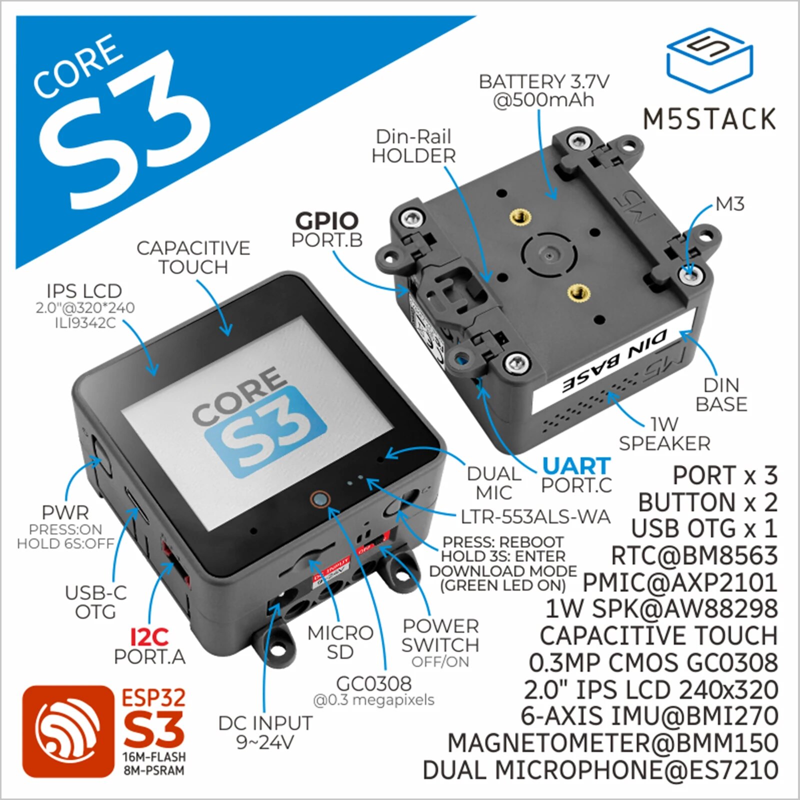 M5Stack CoreS3 ESP32S3 набор для разработки, комплект для разработки и обучения IOT