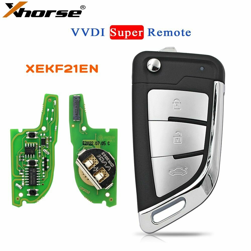 Удалённый ключ Xhorse XEKF21EN VVDI с суперчипом XT27A для VVDI2 и VVDI Key Tool Max — 3 кнопки, черный, 1 шт.