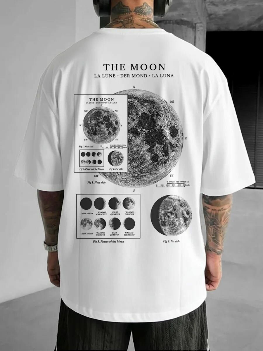 Футболка мужская оверсайз белая с принтом THE MOON, хлопок, RoMaxTex, XS