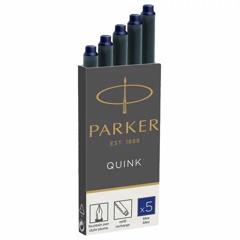 3 шт. Картриджи чернильные PARKER "Cartridge Quink", комплект 5 штук, блистер, синие, 1950403