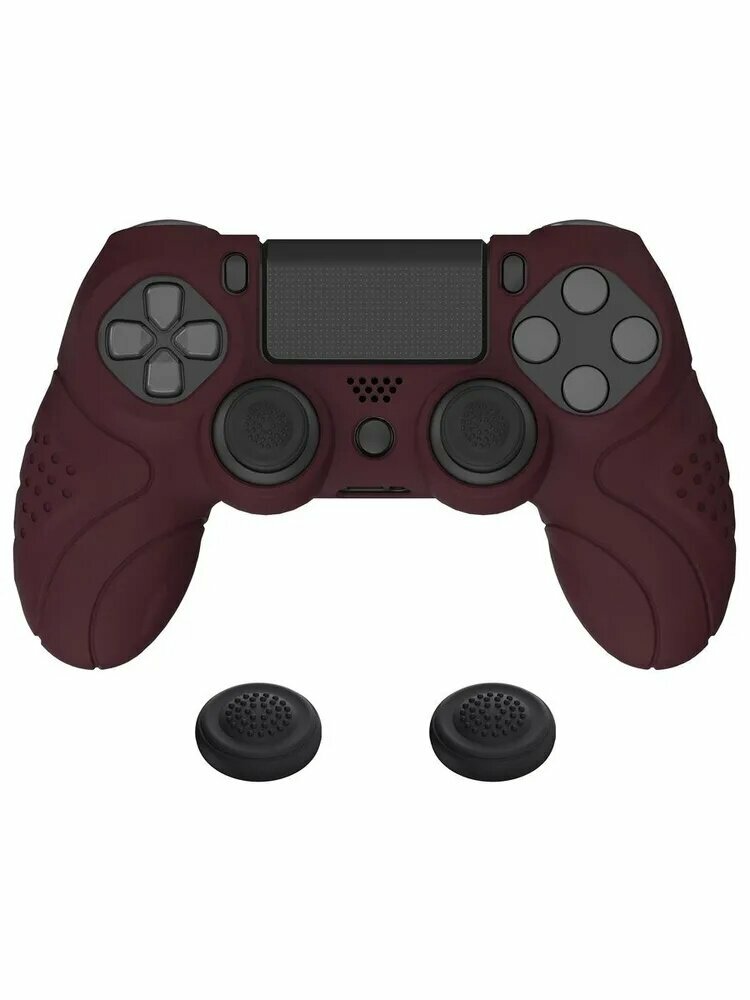 PlayVital Чехол для геймпада PS4 Slim/Pro, силиконовый, антискользящий, Guardian Edition, с накладками на стики, винно-красный