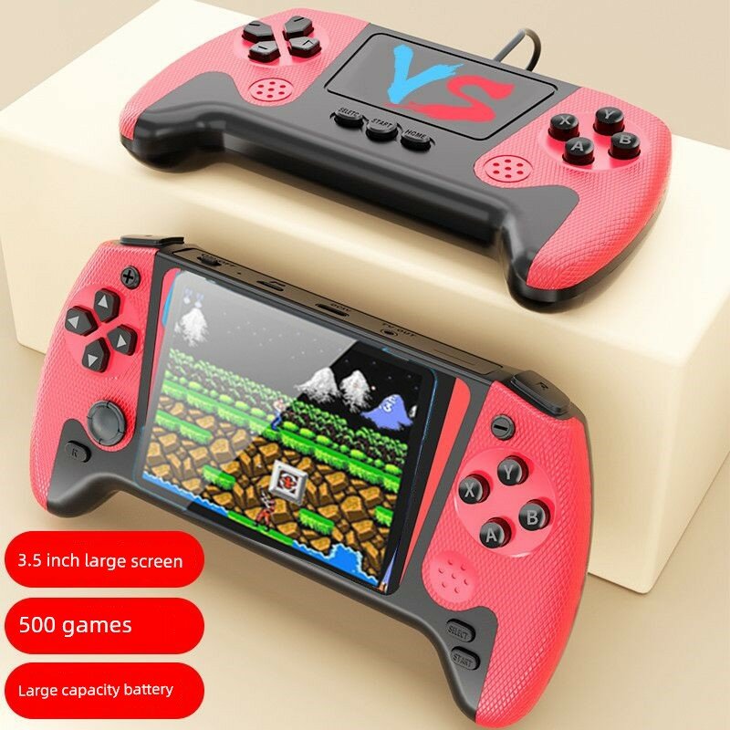 Розовый красный геймпад для двоих игроков с 3м AV кабелем, 500 игр, 1 батарейка, подарочная упаковка для детей