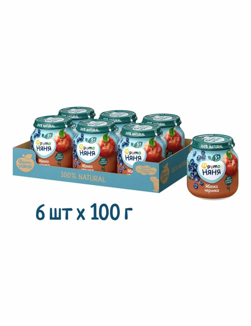 Пюре ФрутоНяня с 5 месяцев, Яблоко-черника 100г 6шт