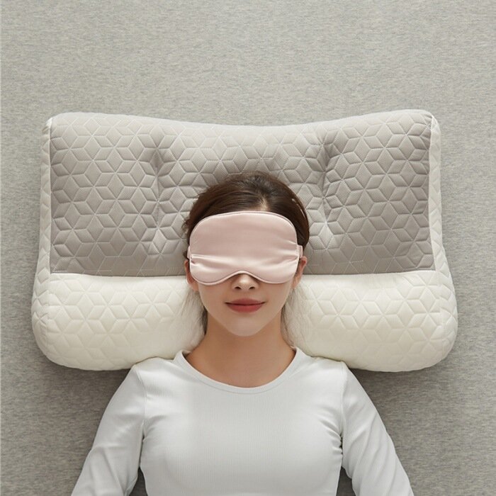 Latex Traction Cervical Spine Pillow Core Men's Home Non-Collapse Single Sleep Pillow Massage Neck Comfort Special Pillow Dropshipping (LaTeX reverse traction-White, 40 * 70cm low pillow)