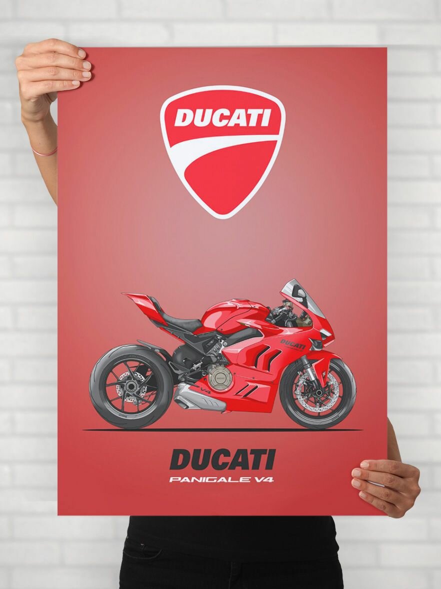Плакат на стену для интерьера Мотоцикл (Ducati Panigale V4 6) - Постер по мото и байкам формата A1 (61x84 см)