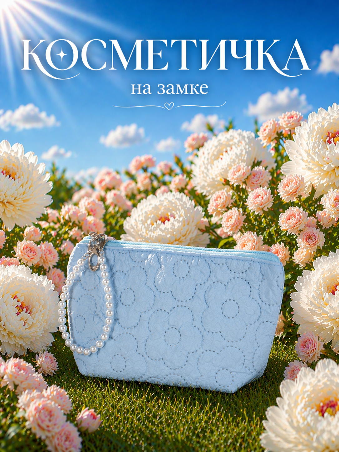 Косметичка Сима-ленд, ширина: 6 см., высота: 16 см., длина: 22 см., , голубой