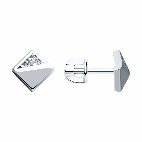 Серьги пусеты, серебро, 925 проба, родирование, фианит