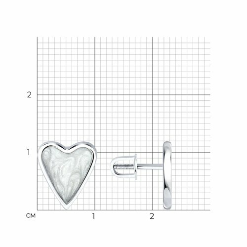 Серьги пусеты DIAMD'OR, серебро, 925 проба, родирование, эмаль, длина 1.2 см, , белый — фото 1