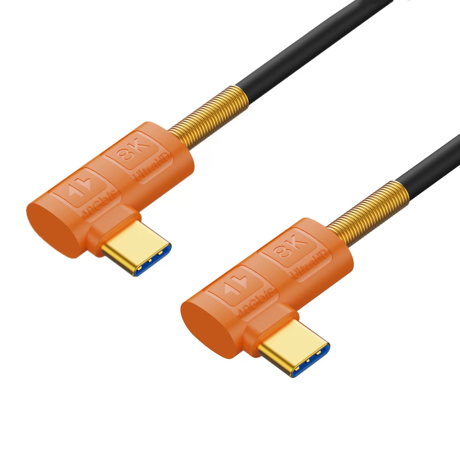 USB-C кабель 0,6 м с двойным боковым изгибом для передачи данных 40 Гбит/с и быстрой зарядки PD 240 Вт, гибкий силикон