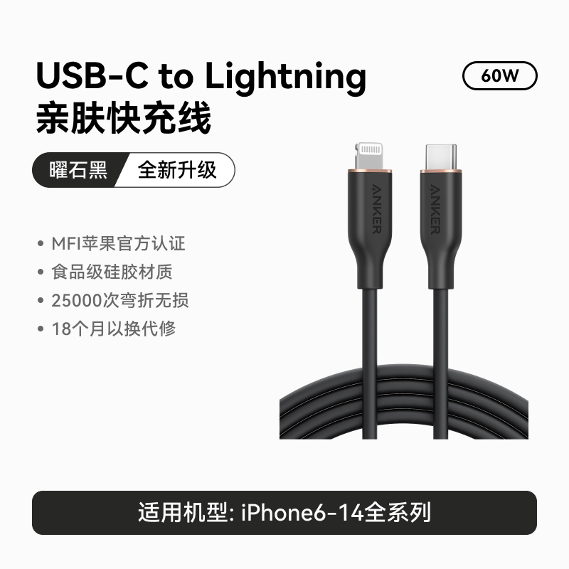 Кабель Anker PowerLine III Flow USB-C на USB-C, силиконовый, приятный на ощупь, для быстрой зарядки, подходит для