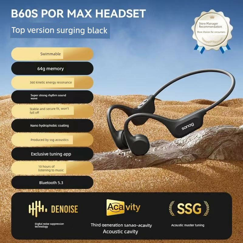 Sanag B60s Pro наушники с костной проводимостью Bluetooth, водонепроницаемые для плавания и спорта, 64 ГБ памяти,