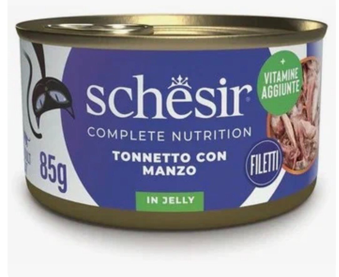 Schesir - Консервы для кошек с тунцом и говядиной в желе 85 гр. 12шт