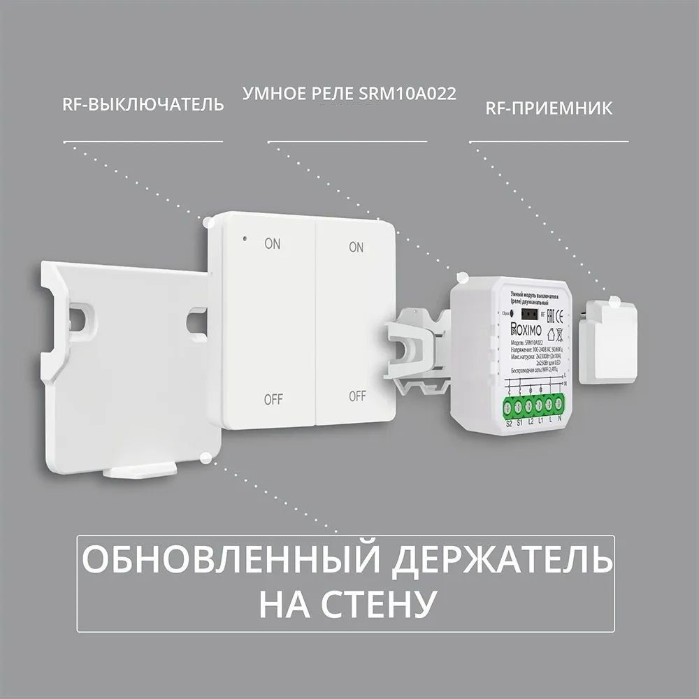 Беспроводной умный модуль выключателя RF433 ROXIMO SRM10A022SW с двухканальным Wi-Fi реле