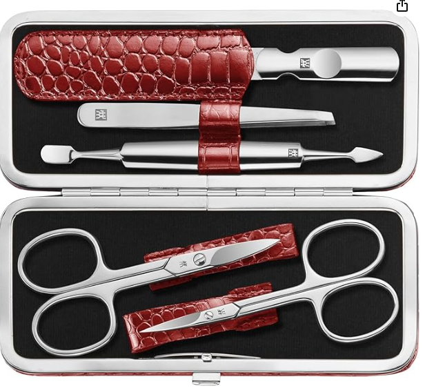 Маникюрный набор Zwilling Classic Inox 5 предметов, отделка крокодил, красный