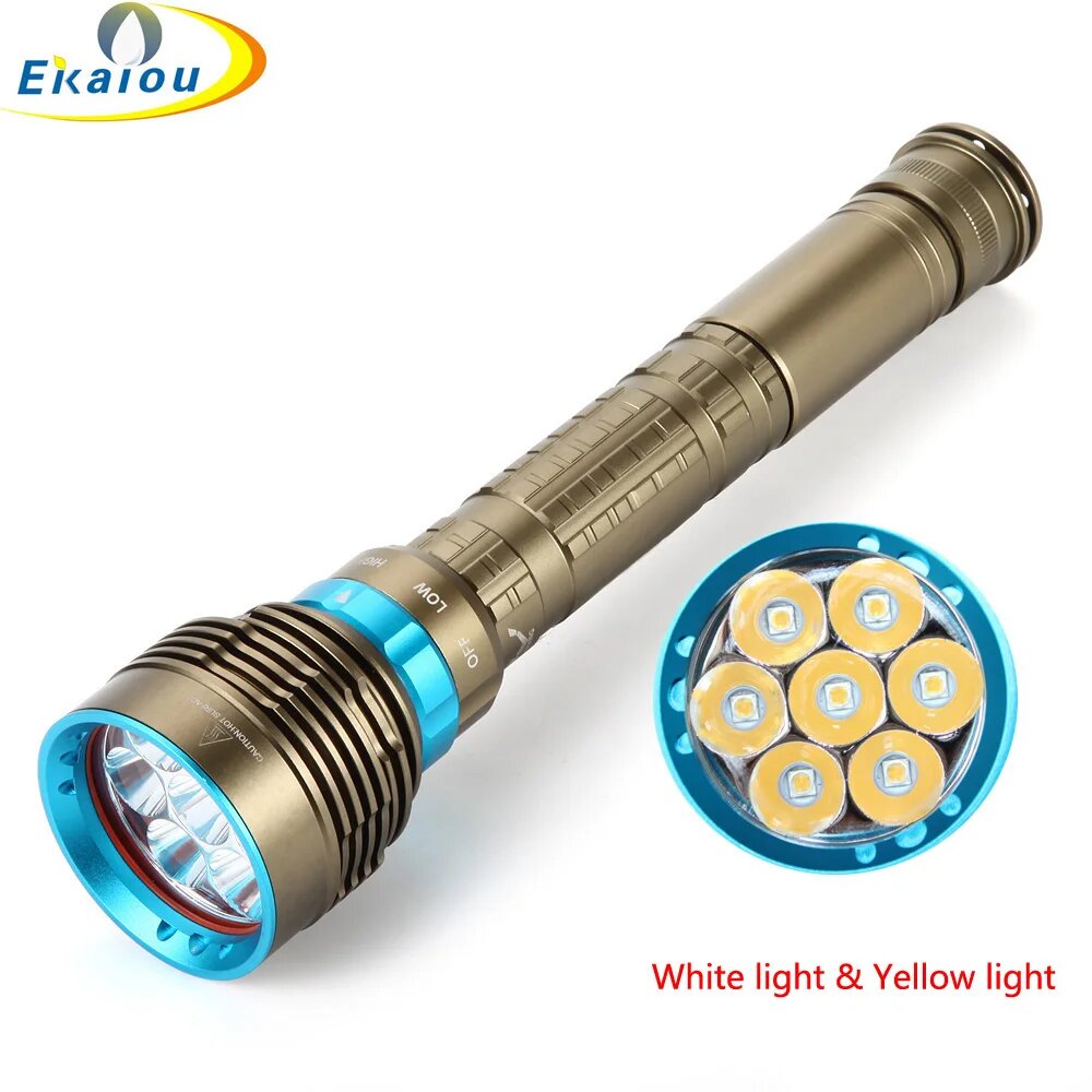 Ekaiou IP8 Фонарик дайвинговый 7000 лм, корпус 7x T6 White light
