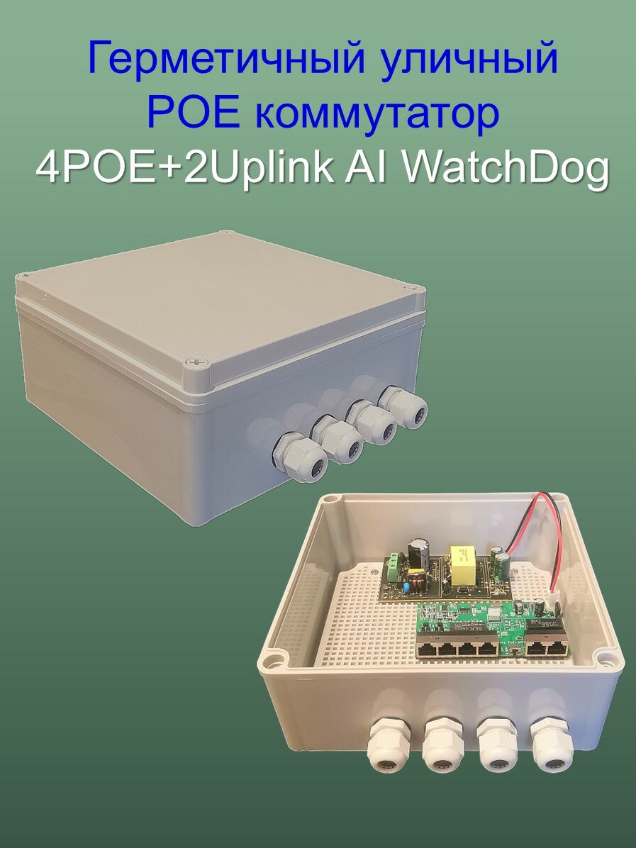 Уличный POE(свитч) 4POE+2Uplink,100 Мбит/с, WatchDog, Бюджет 96 Ватт, switch IC REALTEK