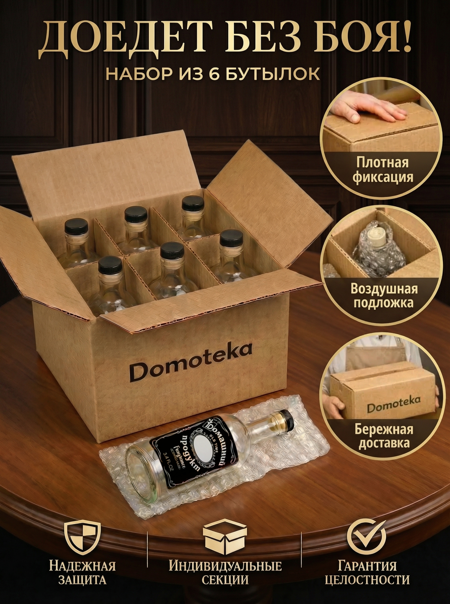 Бутылки стеклянные для самогона и настоек, набор 6 шт 500 мл