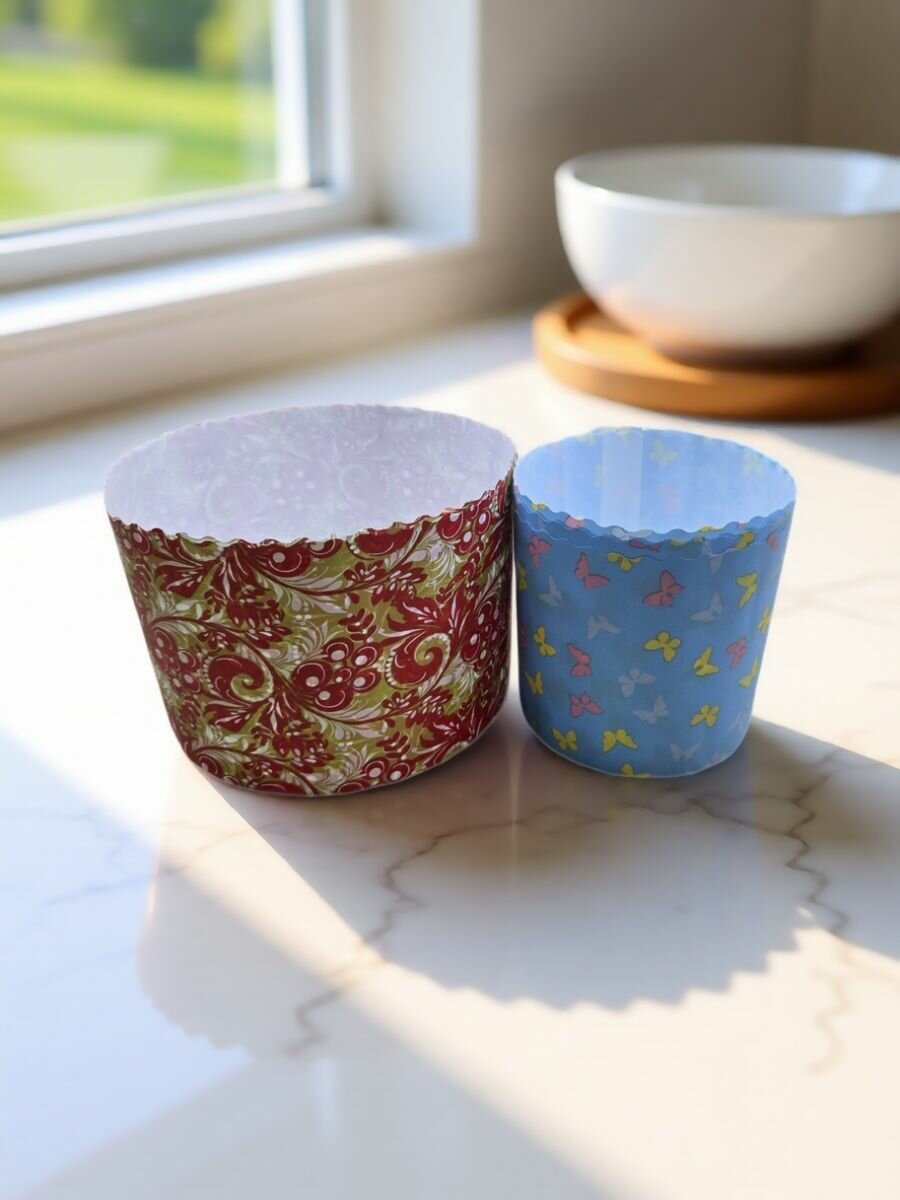 Формы пасхальные "Пасхальная классика" 2 размера для выпечки Кулича из пергаментной бумаги ,(в наборе 6шт )