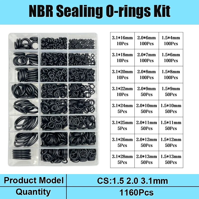Уплотнительные кольца NBR, набор 1160pcs