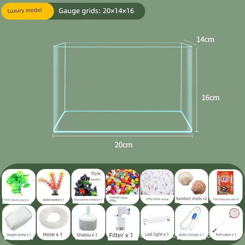 20x14x16см премиум аквариум с 14-элементным декоративным набором для настольного аквариума
