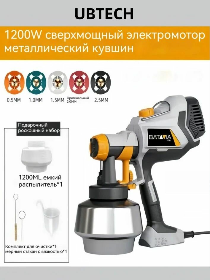 Мощный профессиональный электрический краскопульт, 1200 Вт, (0,5/1,0/1,5/2,0/2,5 мм) медное сопло