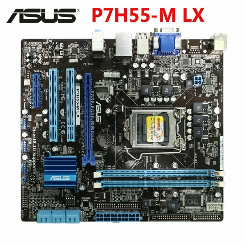 Материнская плата ASUS P7H55-M LX LGA1156 PCI-E+Dsub DVI+GbLAN SATA MicroATX 2DDR3
