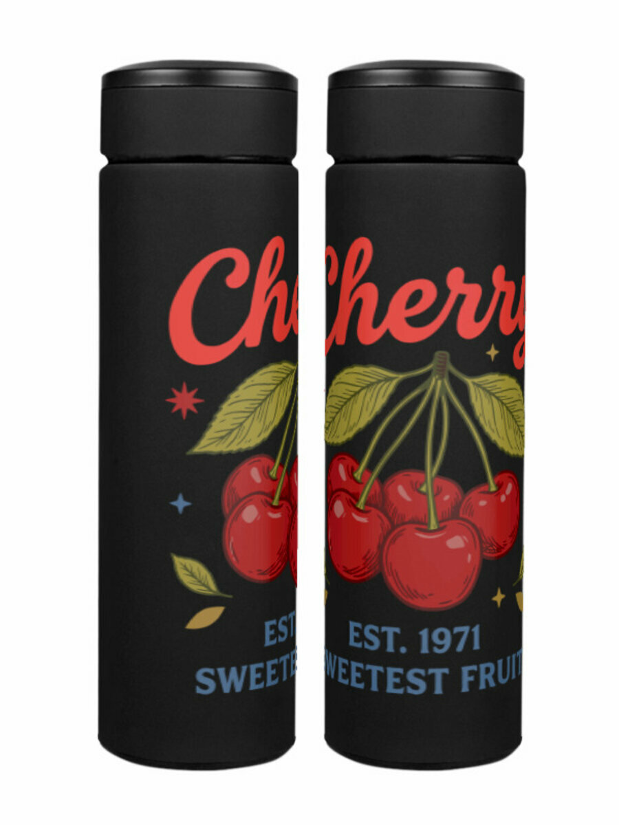 Термос «Вишня y2k черешня у2к винтаж ретро ягоды cherry» (черный)