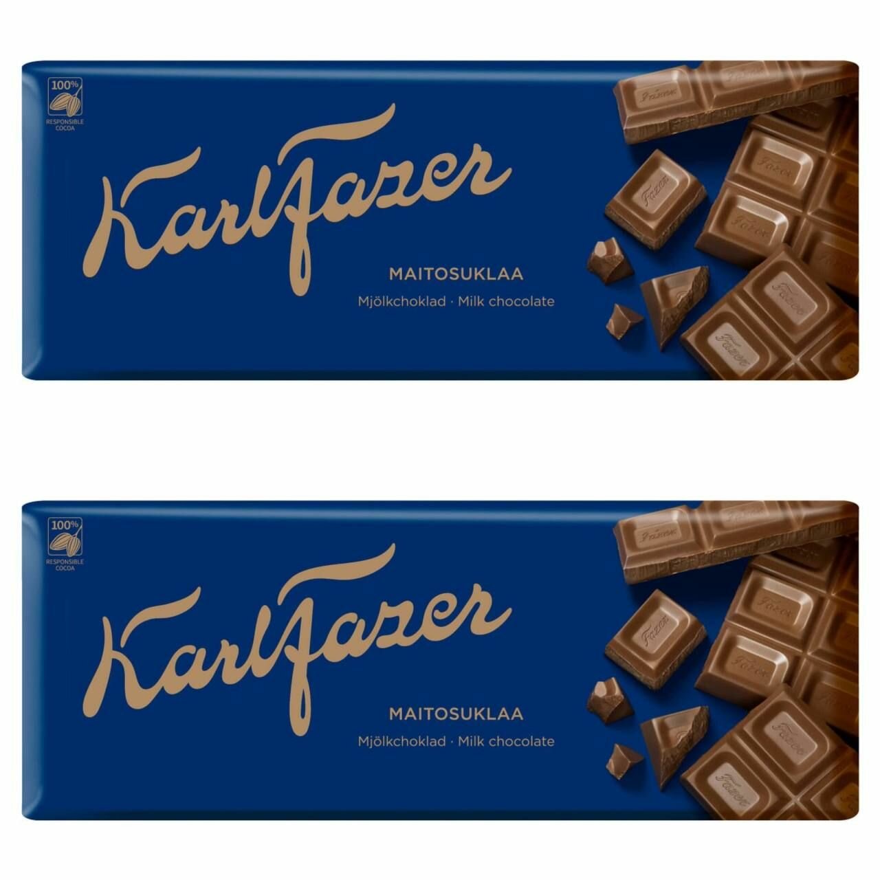 Karl Fazer Maitosuklaa Молочный шоколад, 2 плитки по 180 г (Финляндия)