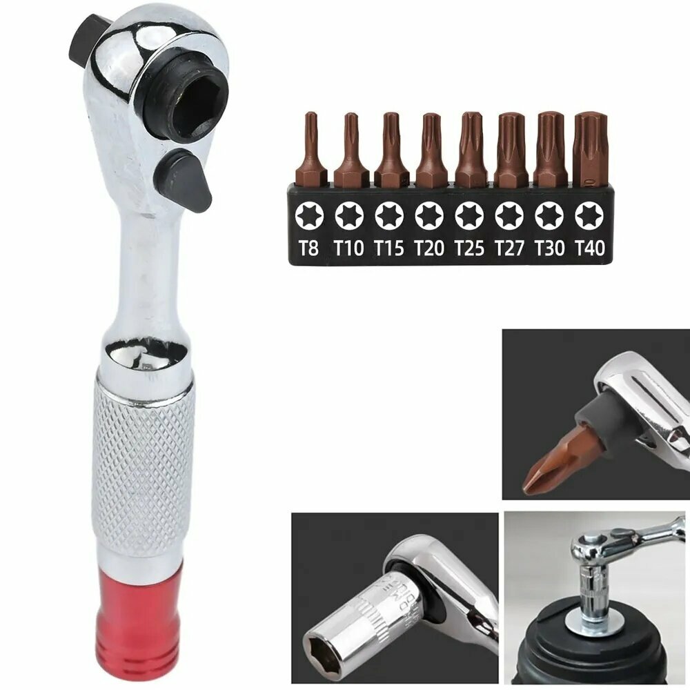 Трещоточный вороток 1/4", держатель бит для Torx Hex Cross отверток, магнитный