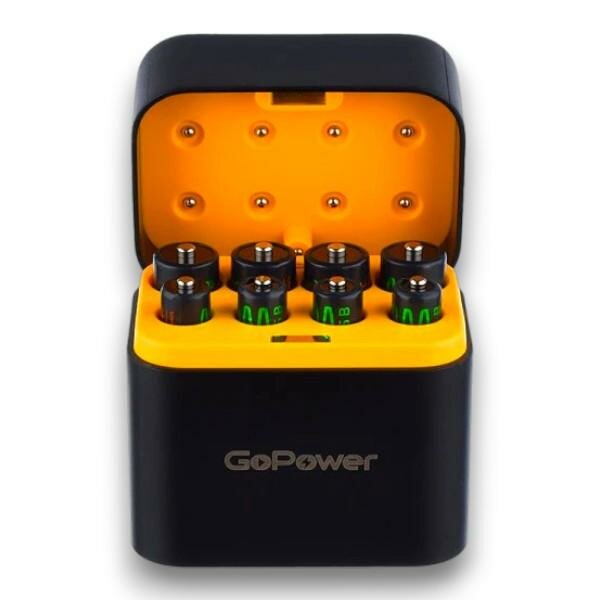 Зарядное устройство GoPower SmartCase 8 слотов, Li-ion 1.5v (в комплекте 4AA и 4AAA) 00-00031392, 1шт.