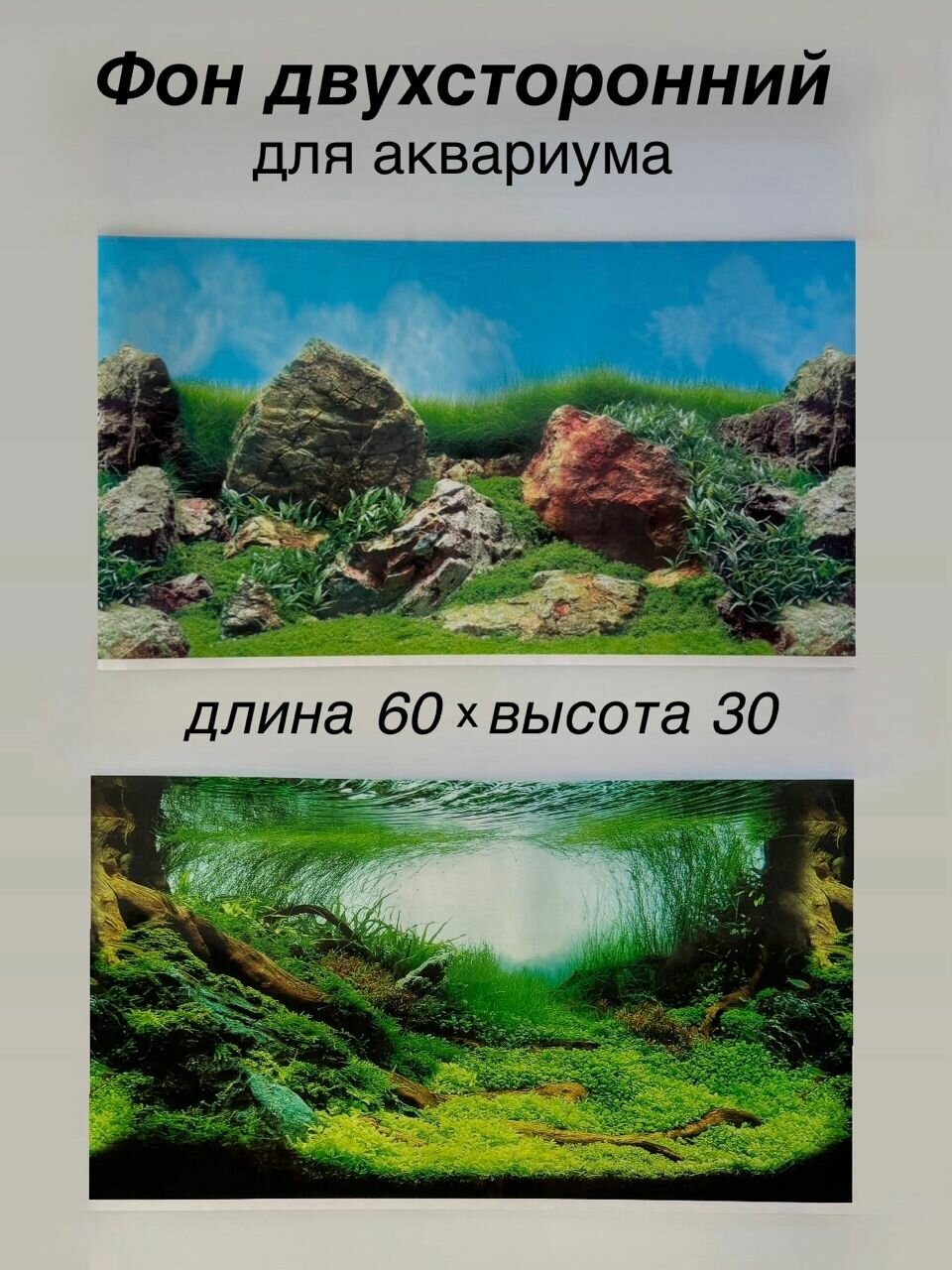 Фон для аквариума и террариума двухсторонний. Размер: длина 60см х высота 30см.