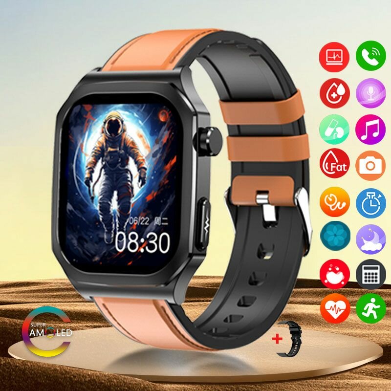 2024 Умные часы мужские женские для здоровья, Звонок Bluetooth,22mm, с калькулятором, смарт часы на русском языке, amoled, с большим экраном,