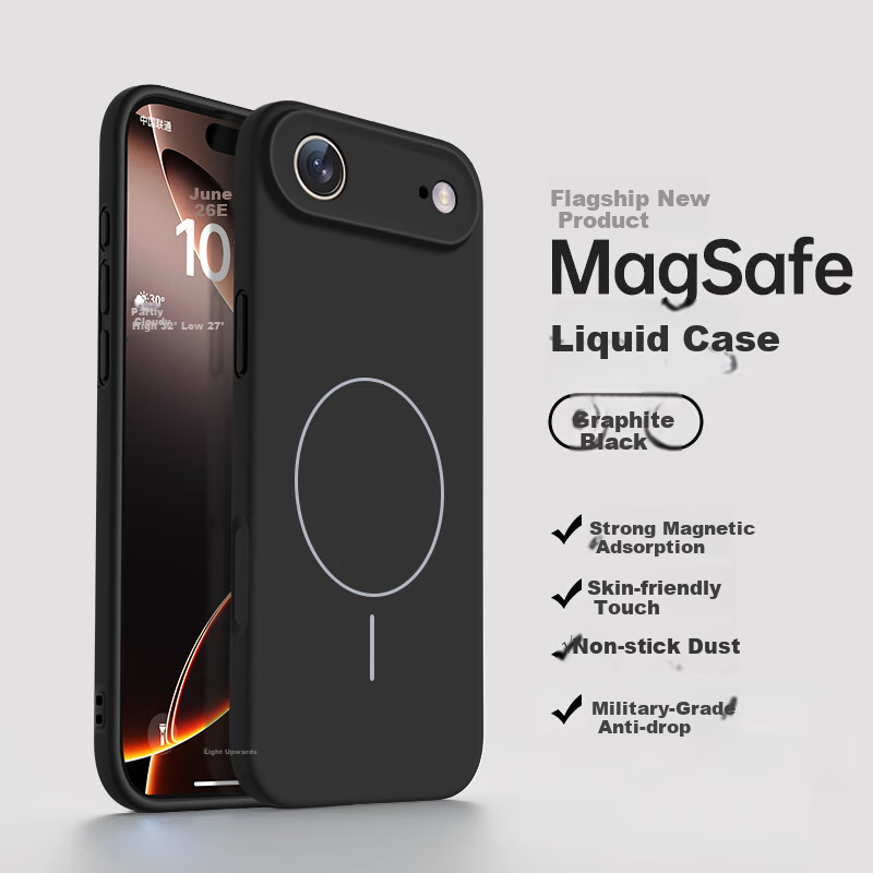NEYAA iPhone 17 Air Магнитный силиконовый чехол с полной защитой, тонкий, ударопрочный Цвет：Графеновый черныйВерсия：6,6