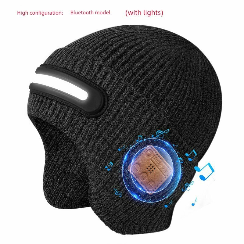 Беспроводная Bluetooth-шапка с белым светодиодным светом и встроенными динамиками, черная, для спорта на открытом