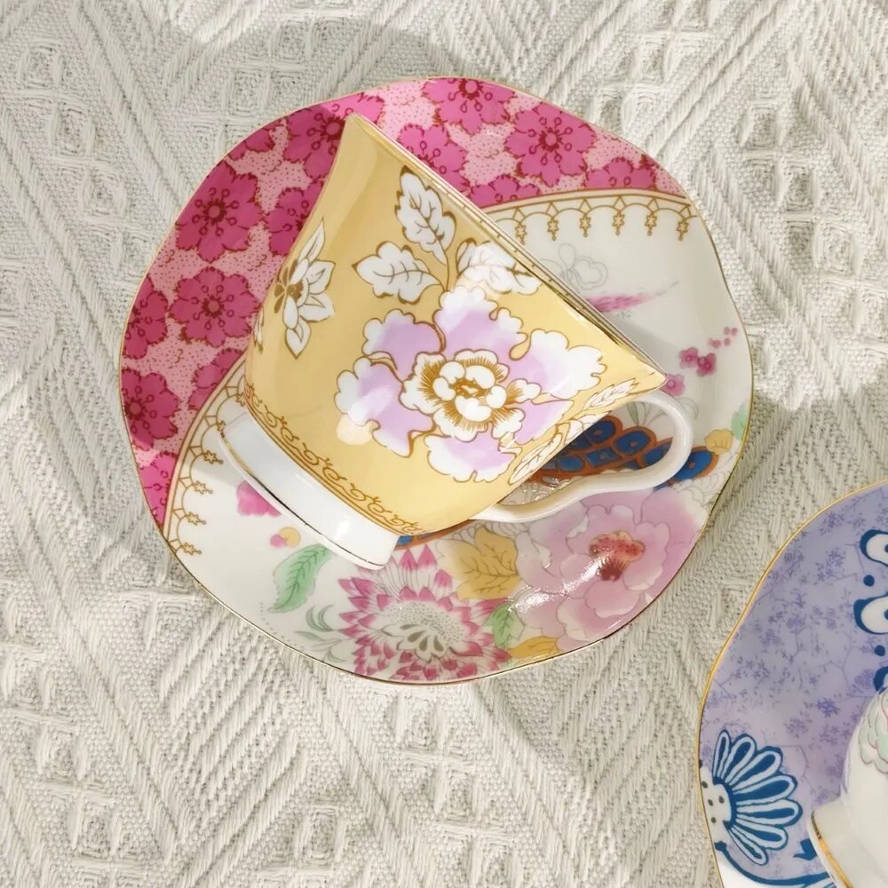 Wedgwood чашки для чая 4 шт набор костяной фарфор лиловый цветы — фото 1