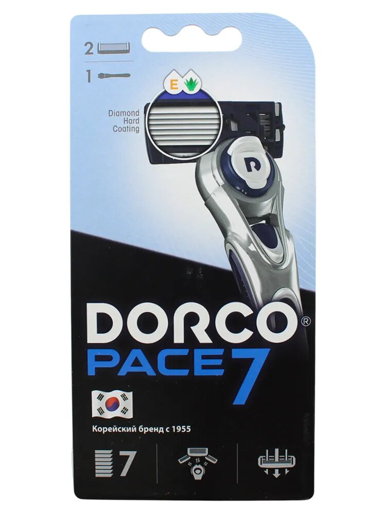 Бритва мужская Dorco Pace7 с плавающей головкой, 7 лезвий, 1 станок, 2 кассеты