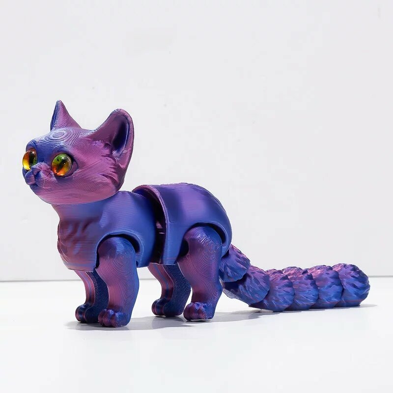 3D-печать подвижная реалистичная кошечка статуэтка, 8x16см, фиолетово-синий шелковый цвет, декоративный коллекционный